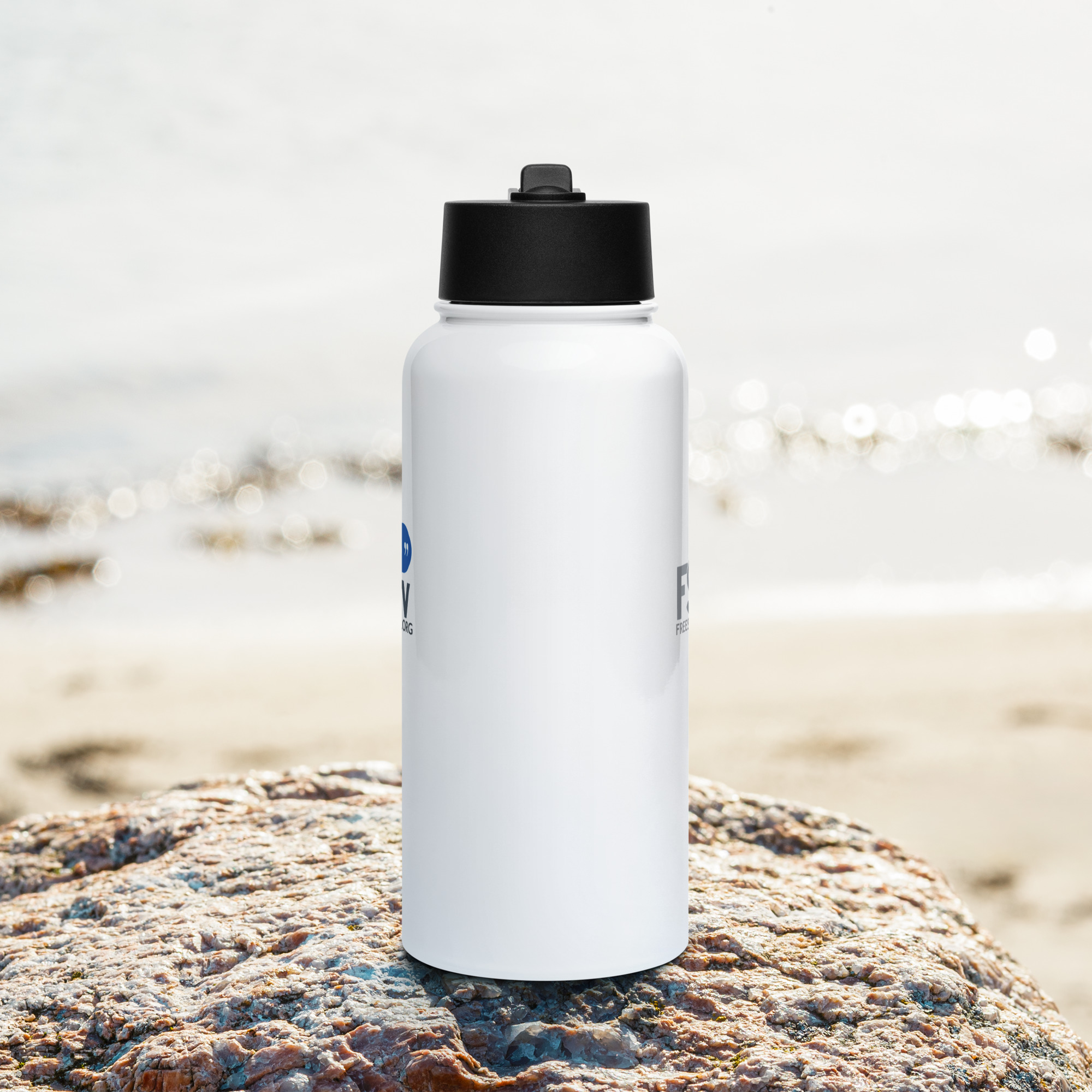 FSTV stainless steel water bottle with a straw lid - Free Speech TV